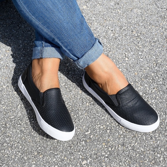 SunnyMia | Shoes | Perforated Black Slip On Sneakers | Poshmark